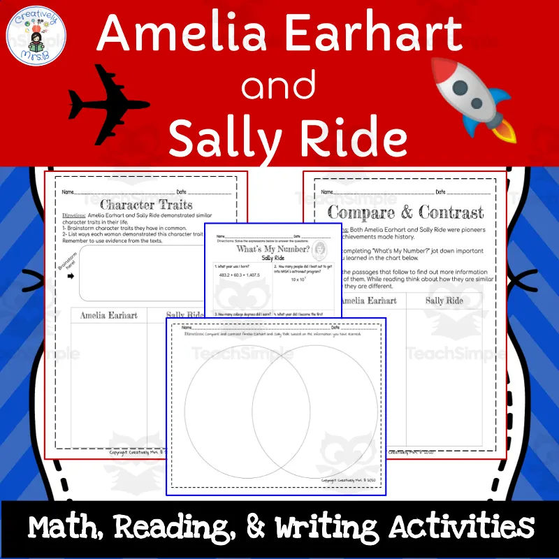 Amelia Earhart And Sally Ride Compare & Contrast Activity Pack by Teach ...