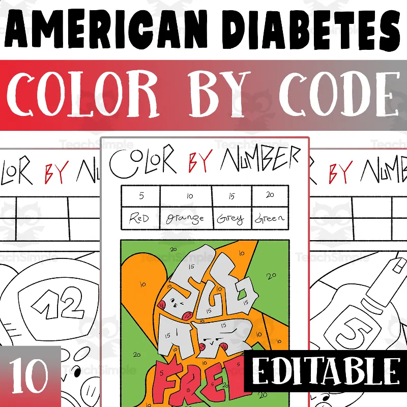 American Diabetes Editable Color By Code Worksheets Activity by Teach ...