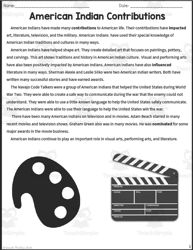 American Indian Contributions Reading Packet by Teach Simple