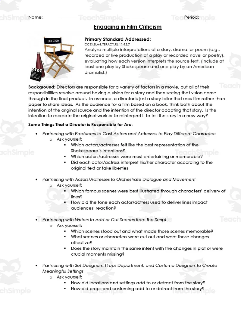 Analyzing Movies: Engaging in Film Criticism by Teach Simple