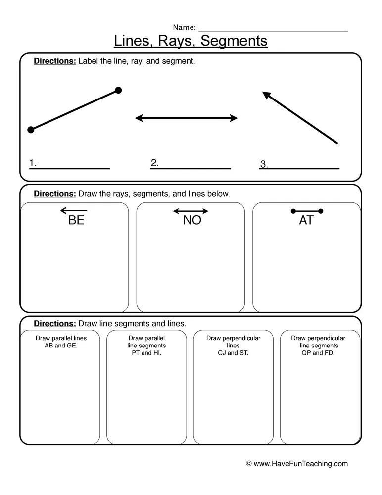 Angles Rays and Segments Worksheet by Teach Simple