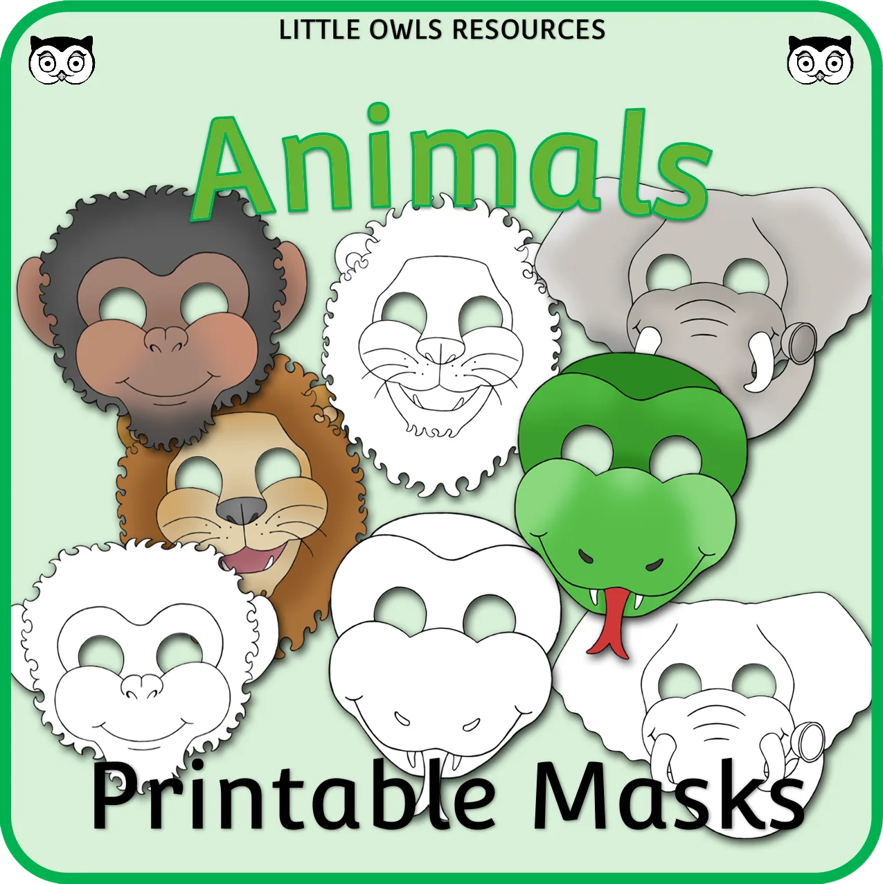 Animal Masks - Full-Color and Coloring versions included by Teach Simple