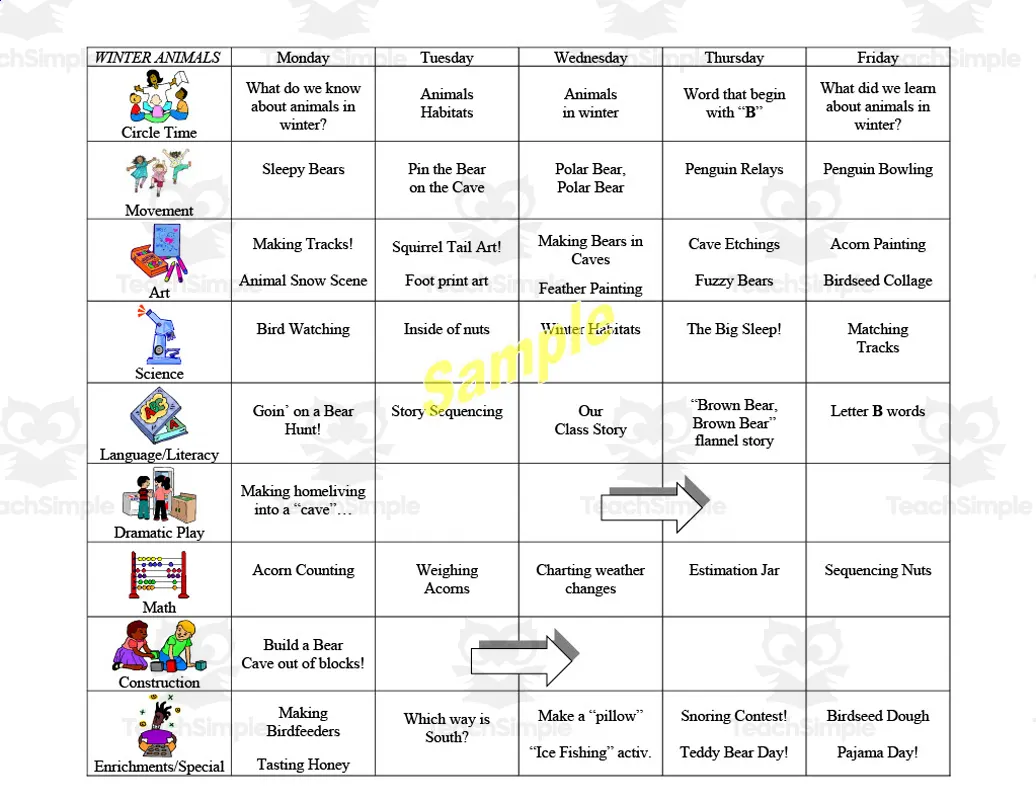 Animals in Winter Week-Long Lesson Plan Template by Teach Simple