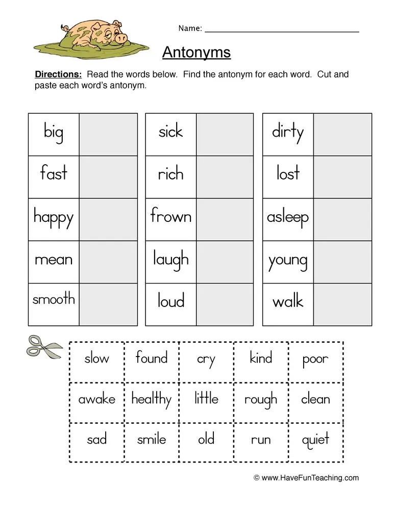 Antonyms Match Worksheet by Teach Simple