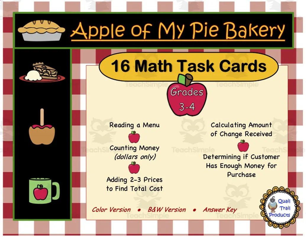 Apple Bakery Math Task Cards by Teach Simple