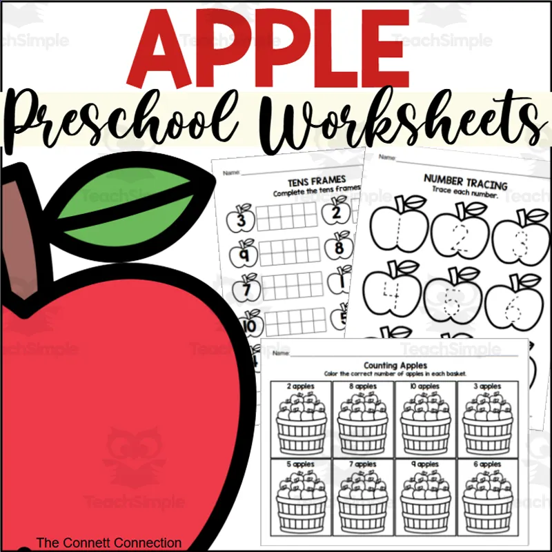 Apple Preschool Math Worksheets by Teach Simple
