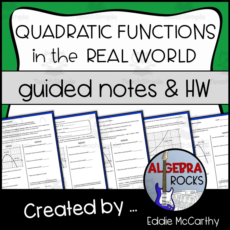 Applications of Quadratic Functions Guided Notes + Homework by Teach Simple