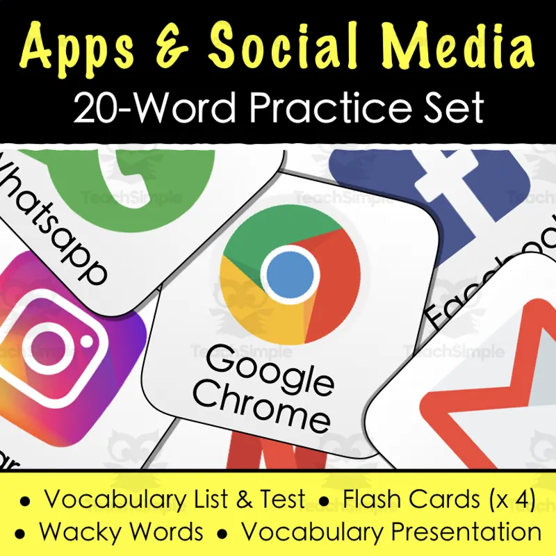 Apps & Social Media Vocabulary - Flash Cards, Word List + Quiz, Games ...