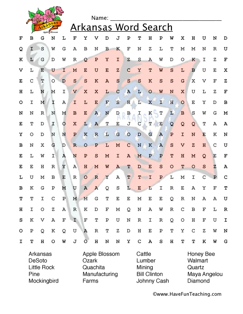 Arkansas Word Search Worksheet by Teach Simple