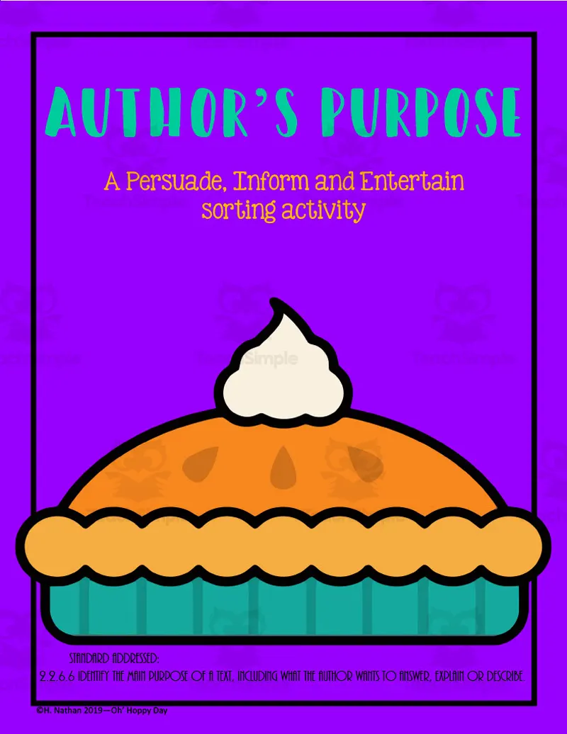 Author's Purpose PIE Sorting Activity by Teach Simple