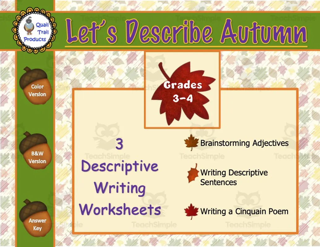 Autumn Descriptive Writing Activities by Teach Simple