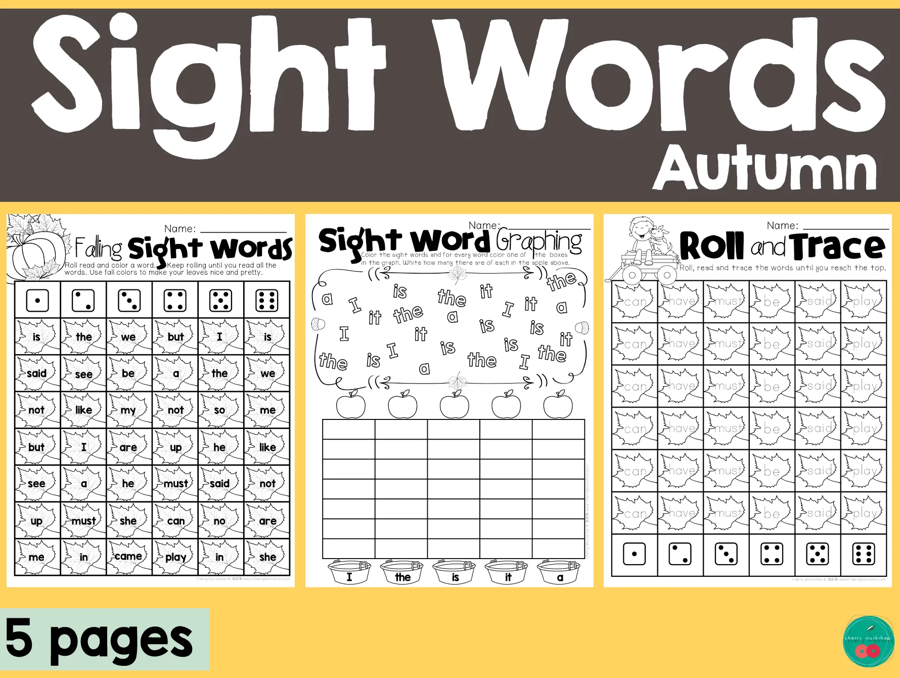 Autumn Sight Words Worksheets by Teach Simple