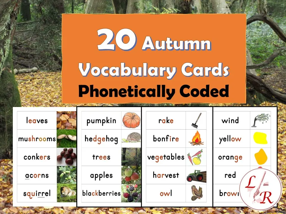 Autumn/Fall Vocabulary Cards Phonetically Coded by Teach Simple