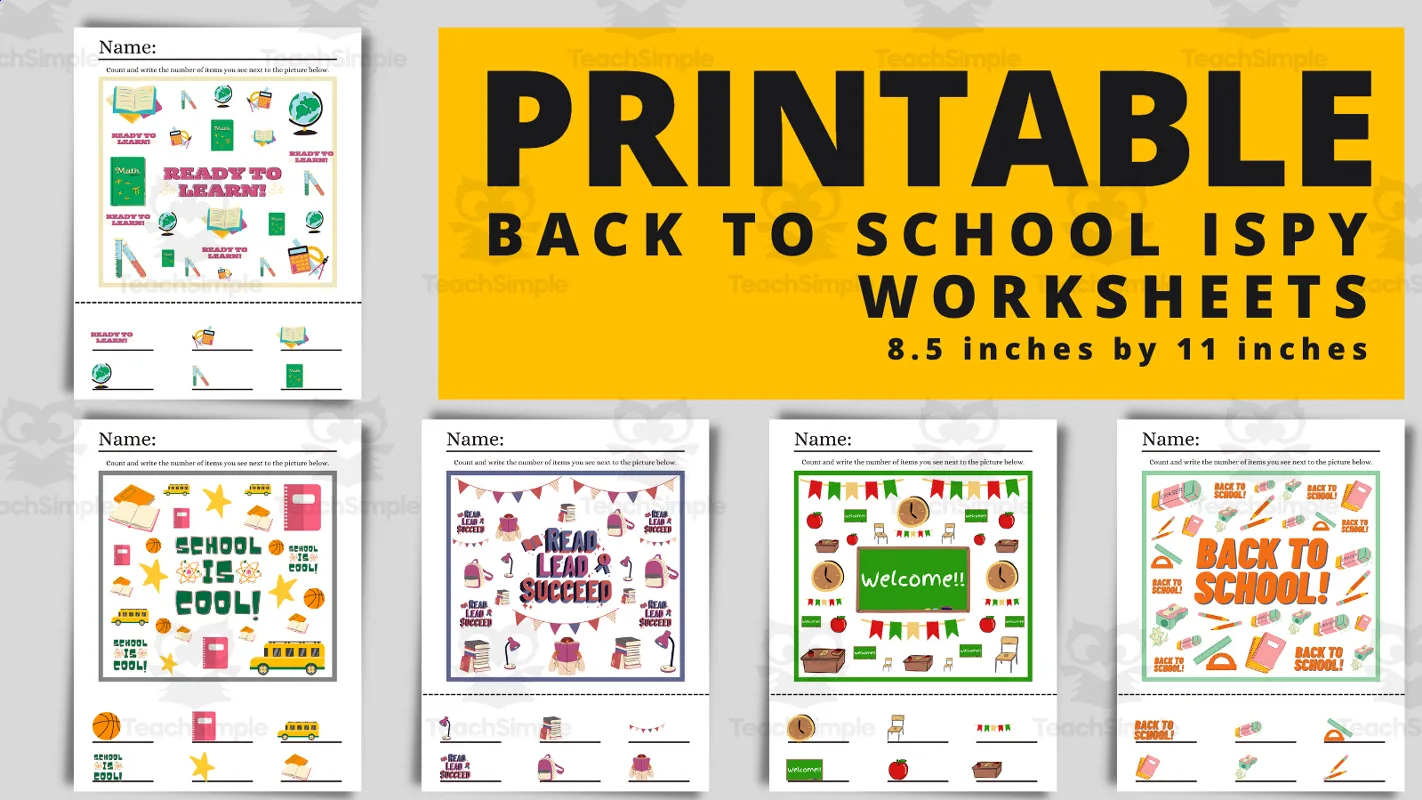 Back To School iSpy Worksheets by Teach Simple