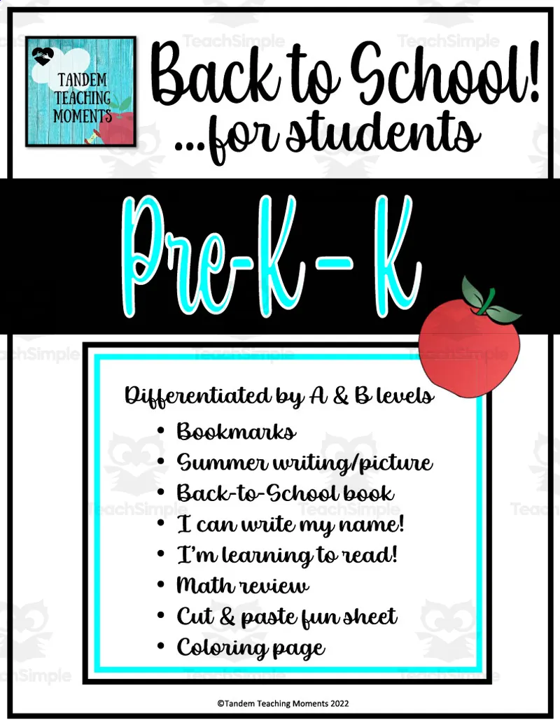 Back to School Packet for PreK + Kindergarten by Teach Simple
