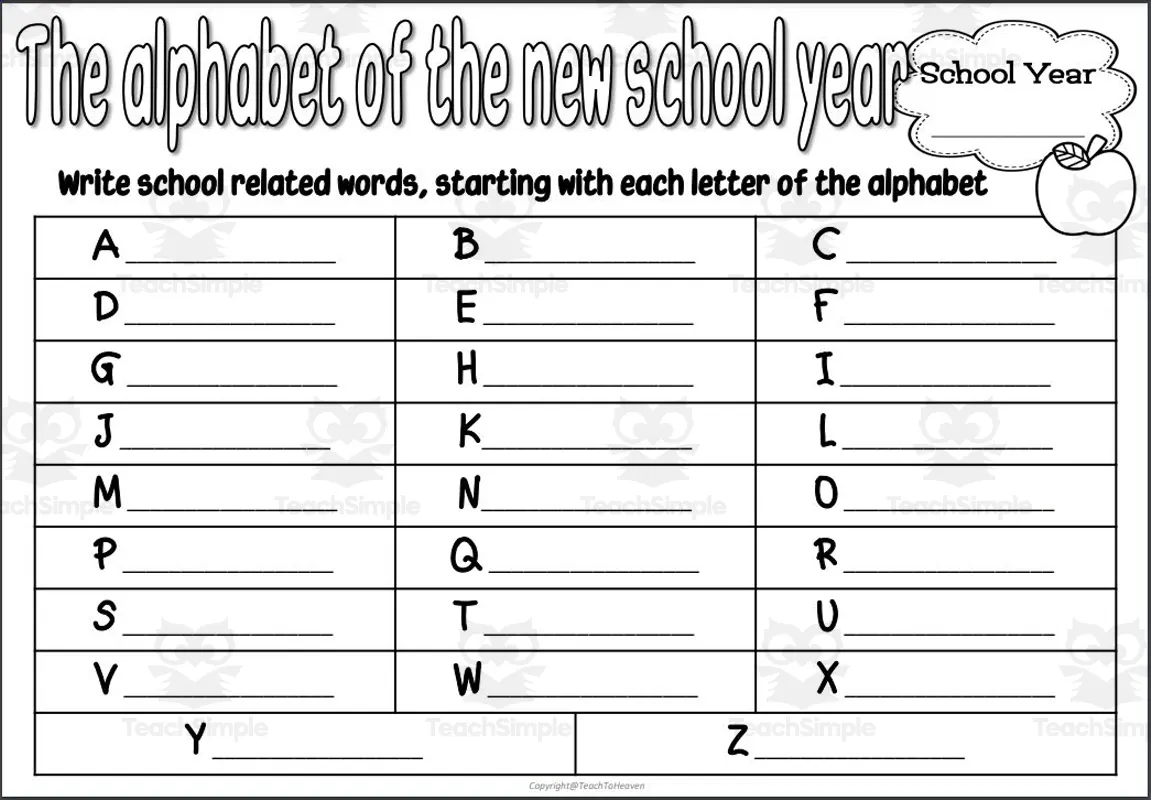 Back to School - The Alphabet of the New School Year - Word Listing by ...