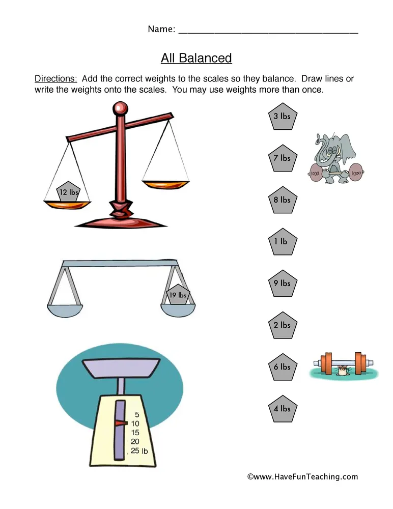 Balance Worksheet by Teach Simple