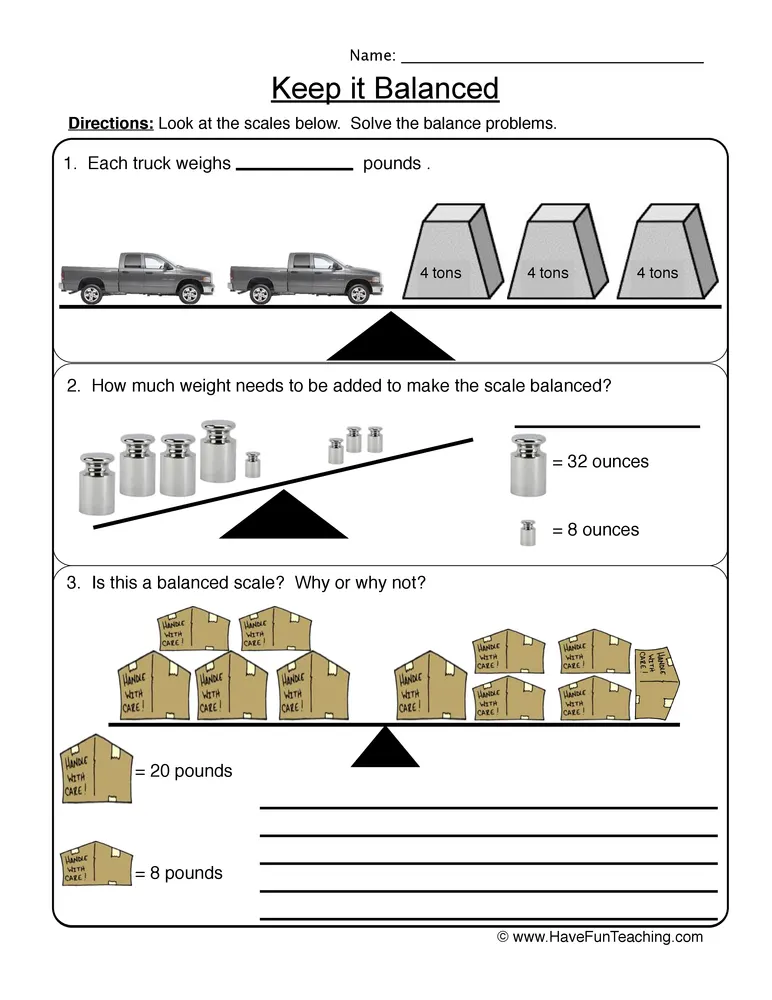Balanced Scale Worksheet by Teach Simple