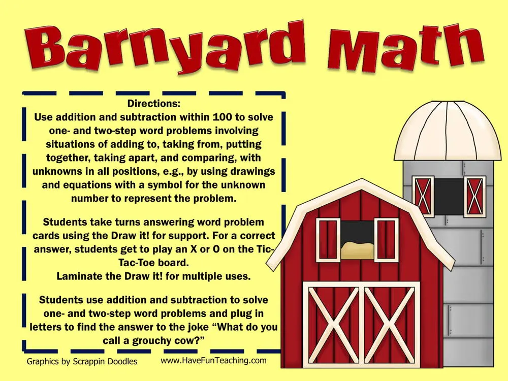 Barnyard Math Word Problems Activity by Teach Simple