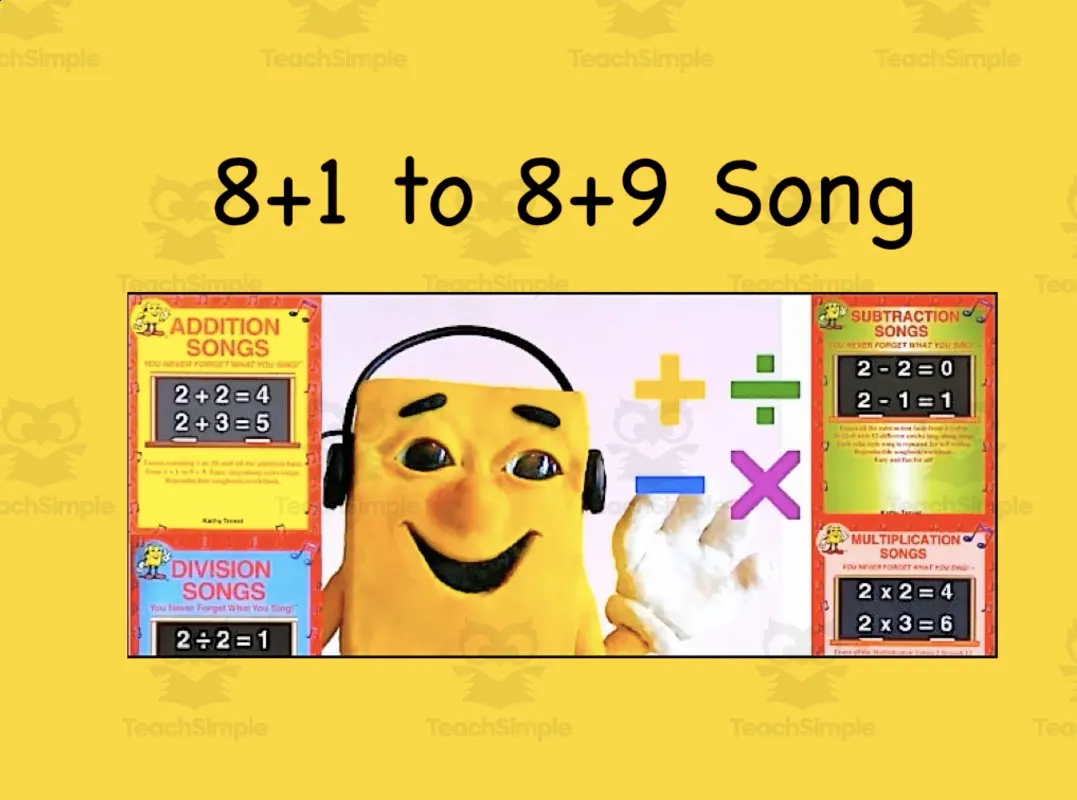 Basic Addition Song (8+1 to 8+9) by Teach Simple