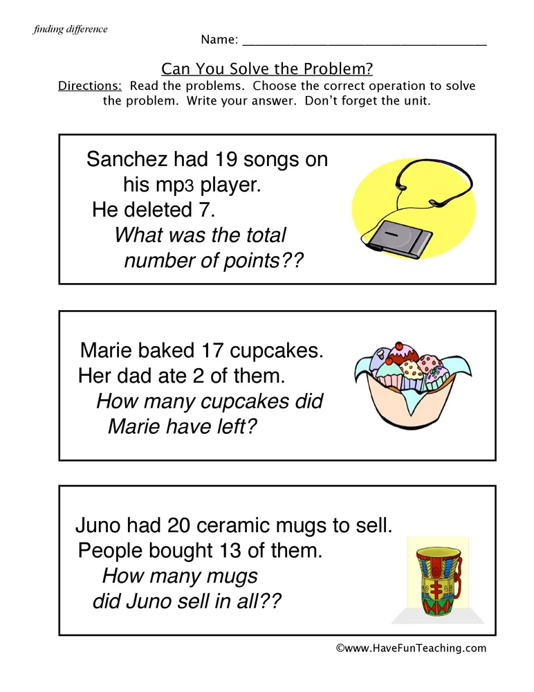 Basic Word Problems Worksheet by Teach Simple