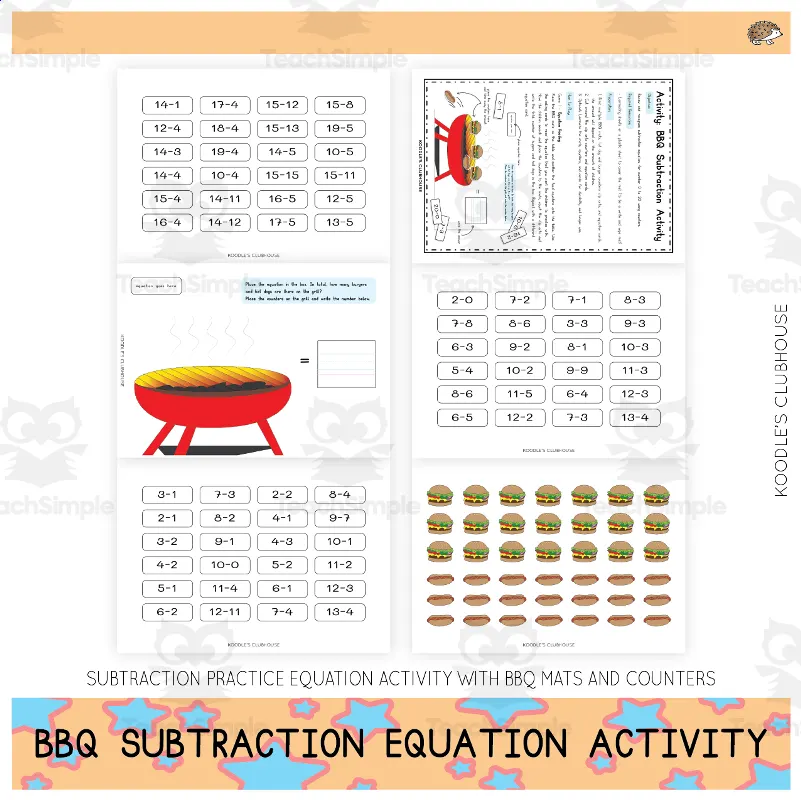 BBQ Subtraction Equation Activity by Teach Simple
