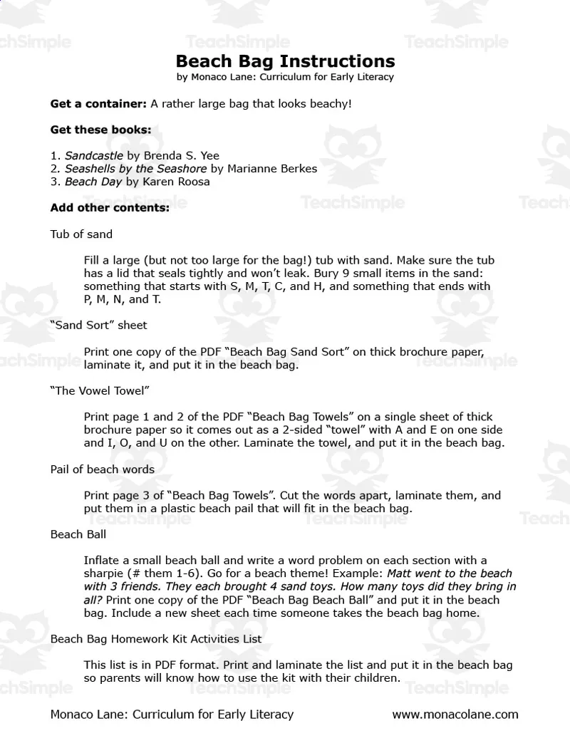 Beach Bag Homework Kit by Teach Simple