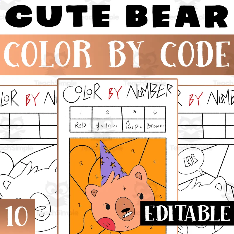Bears Editable Color By Code Worksheet Activity, Bears Color By Number ...