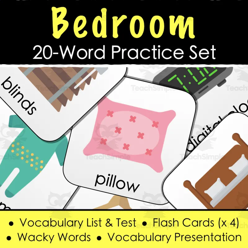 Bedroom Vocabulary - Digital Activities, Word List & Quiz + 4 Flashcard ...