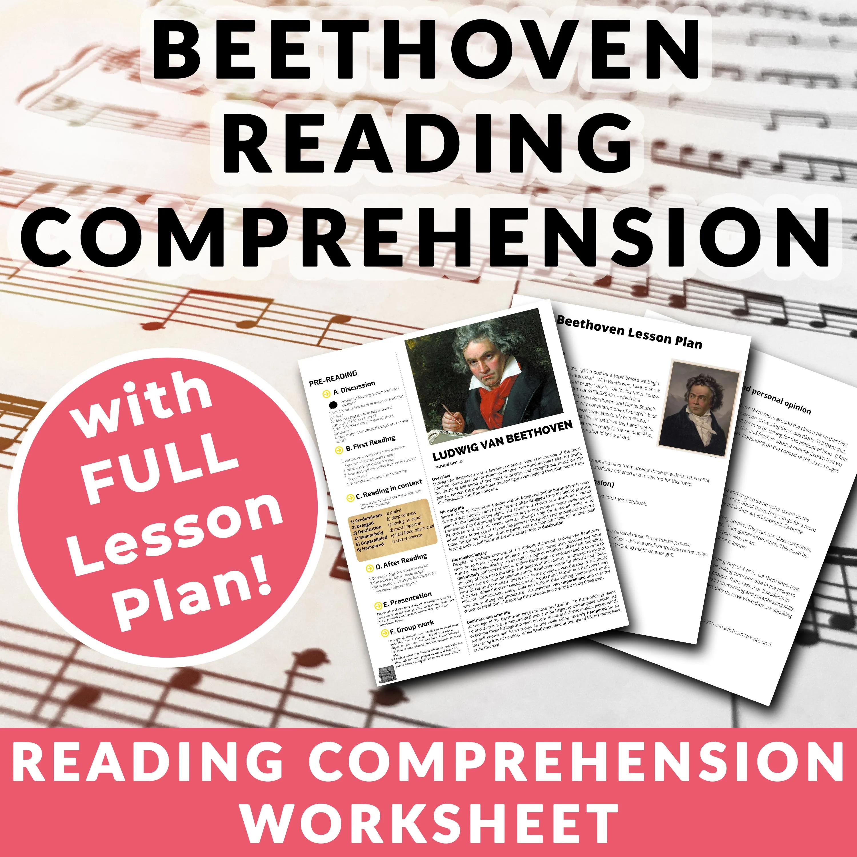 Beethoven - Reading Comprehension Worksheet & Lesson Plan by Teach Simple