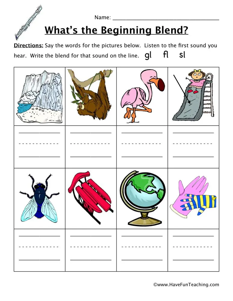 Beginning Sounds GL, FL, SL Worksheet by Teach Simple