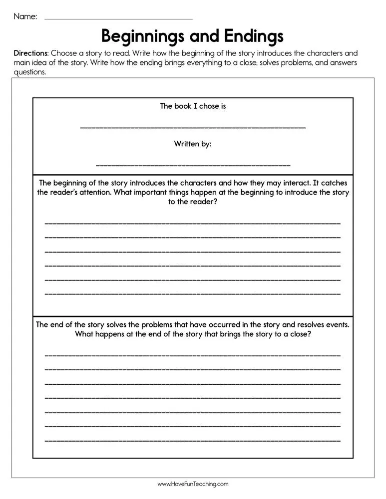 Beginnings and Endings Worksheet by Teach Simple