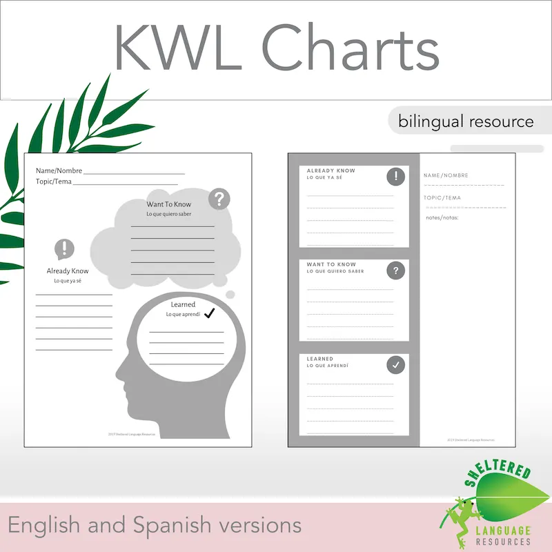 Bilingual KWL Charts - English & Spanish by Teach Simple