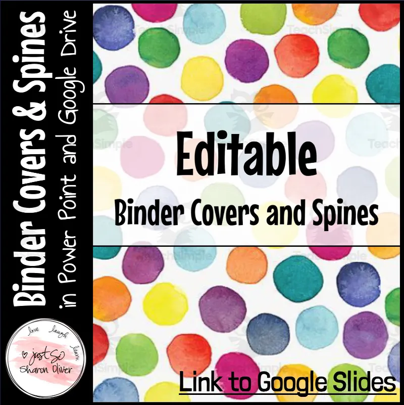 Binder Covers & Spines: Bright Watercolor Dots - Editable by Teach Simple