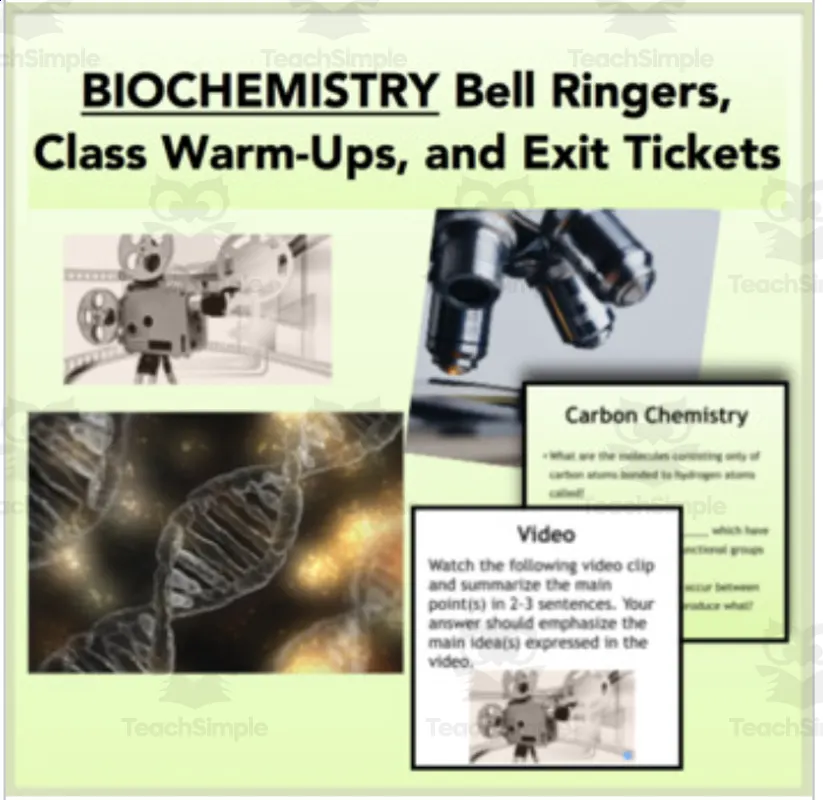 Biochemistry - Bell Ringers, Class Warm-Ups, and Exit Tickets by Teach ...