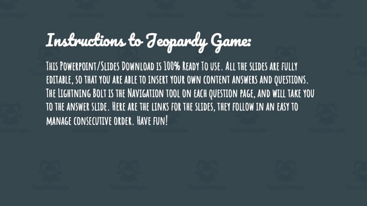 Blank Editable Jeopardy Game by Teach Simple