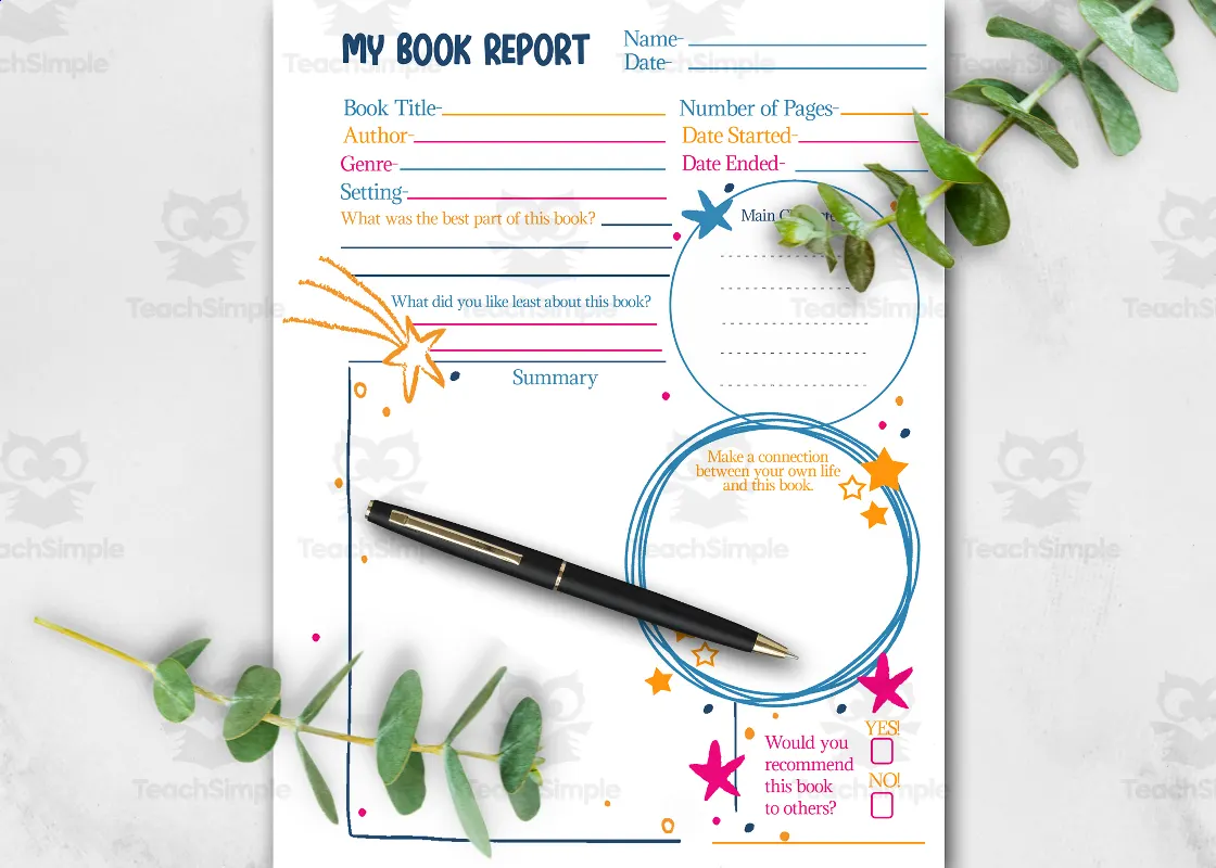 Book Report Printable, Classroom Printables by Teach Simple