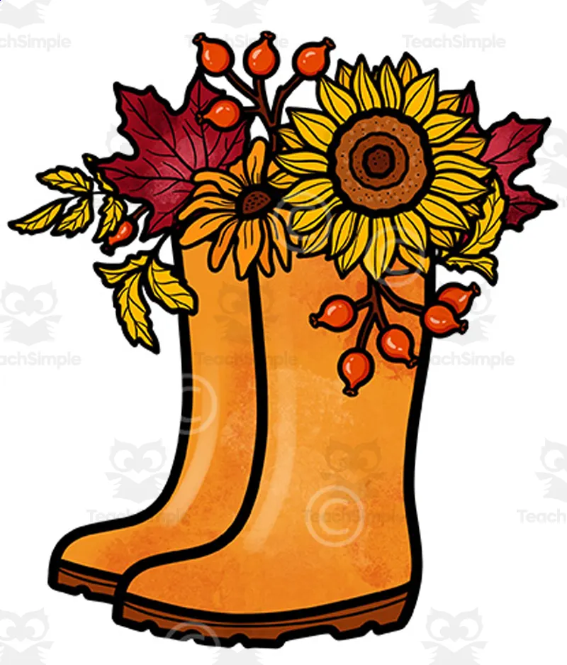Boots with flowers autumn clipart-Autumn graphics illustration by Teach ...