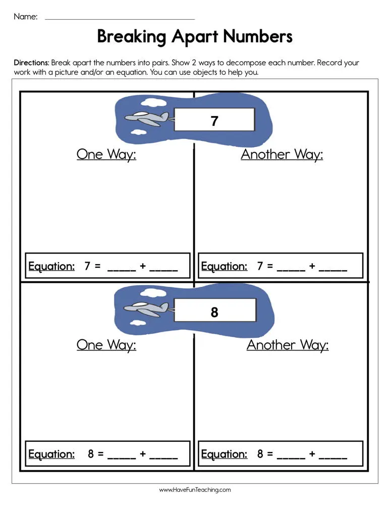 Breaking Apart Numbers Worksheet by Teach Simple