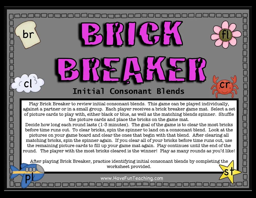 Brick Breaker Consonant Blends Activity by Teach Simple