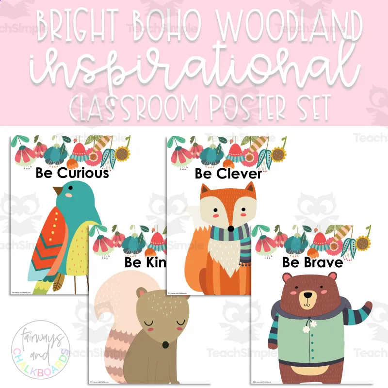 Bright Boho Woodland Inspirational Poster Set by Teach Simple