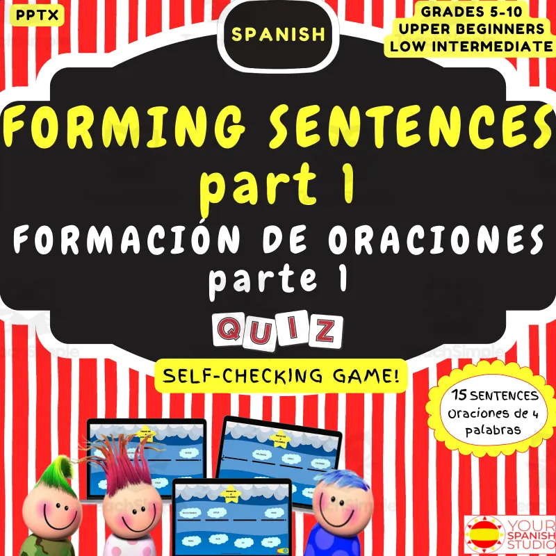 Build correct Spanish sentences Level 1 digital no prep game by Teach ...