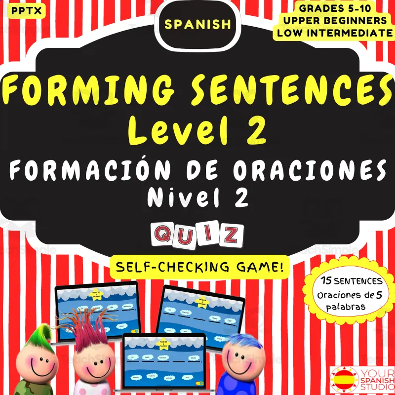 Build correct Spanish sentences Level 2 No prep Digital game by Teach ...