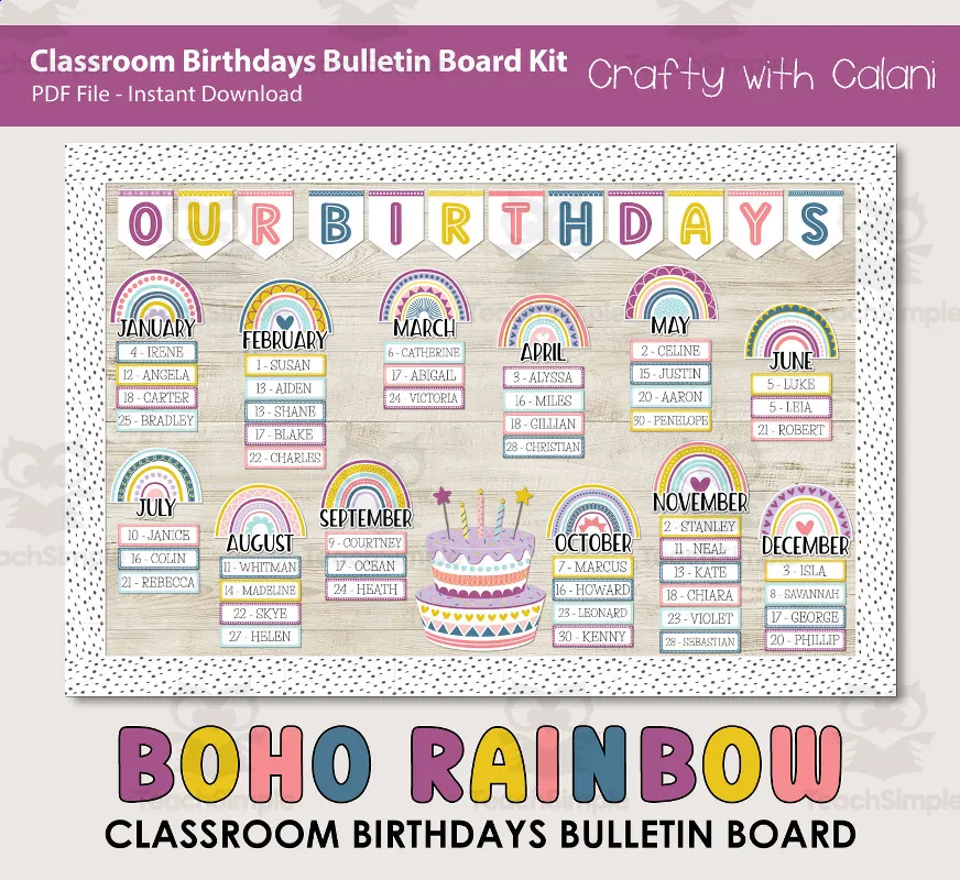 Bulletin Board: Classroom Birthday In Bright Rainbow Theme by Teach Simple