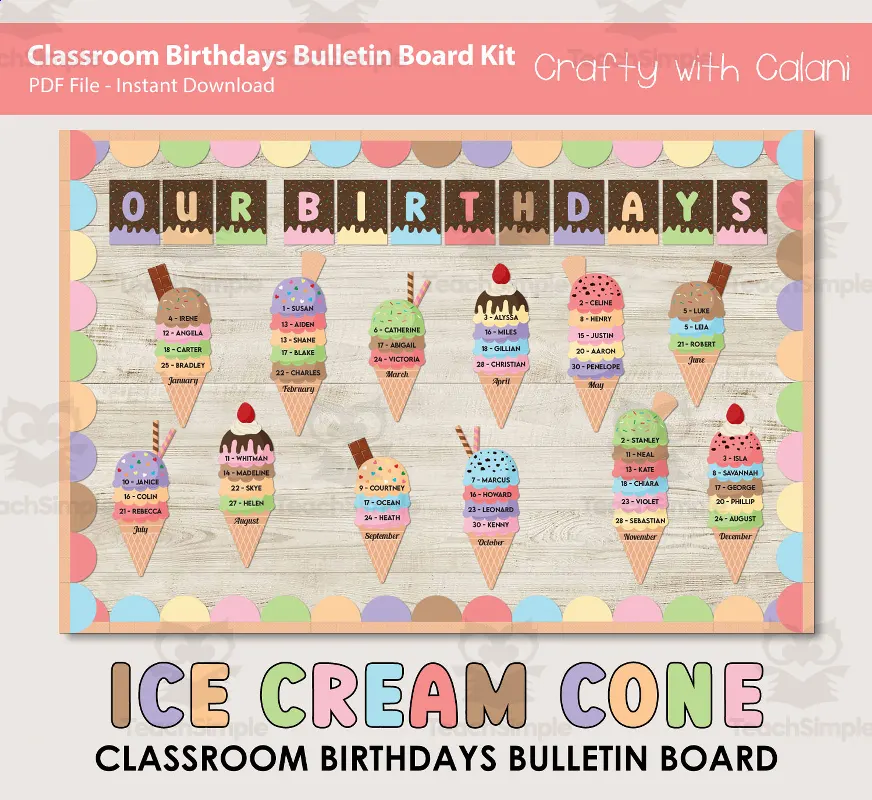 Bulletin Board: Classroom Birthday In Cute Ice Cream Theme by Teach Simple