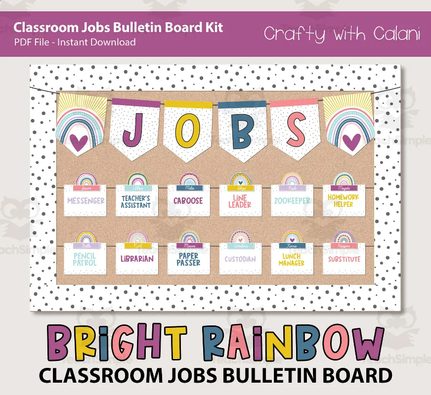 Bulletin Board Classroom Job Sign in Pastel Rainbow Theme by Teach Simple