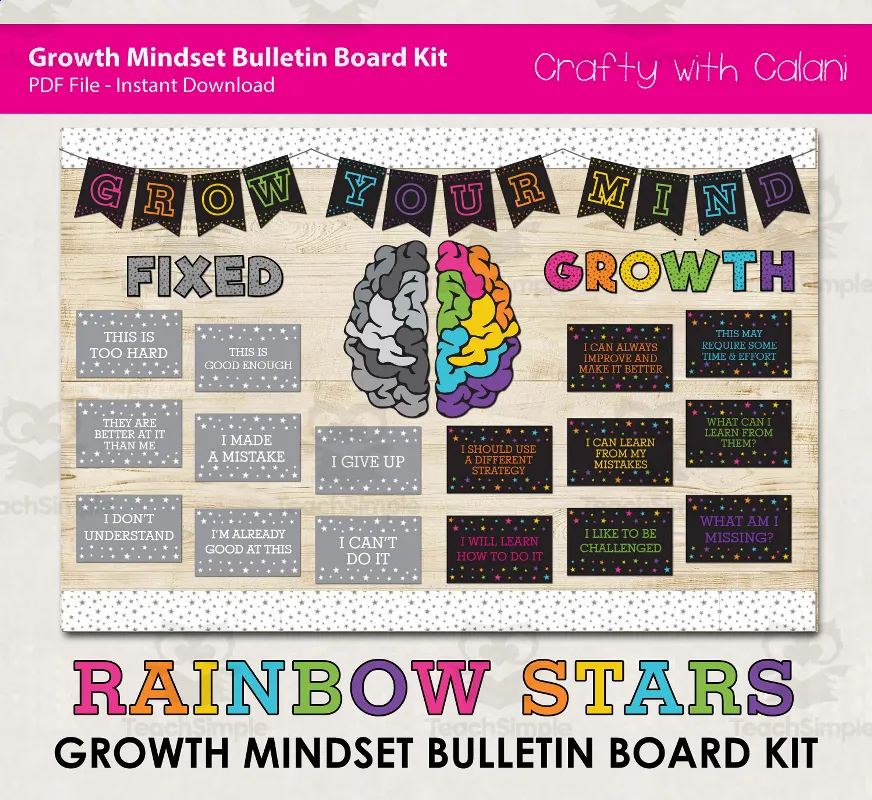 Bulletin Board : Growth Mindset In Black Rainbow Stars Design by Teach ...