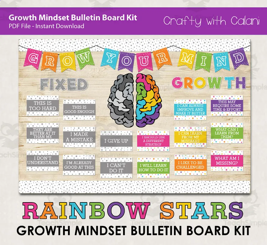 Bulletin Board : Growth Mindset In White Rainbow Stars Design by Teach ...