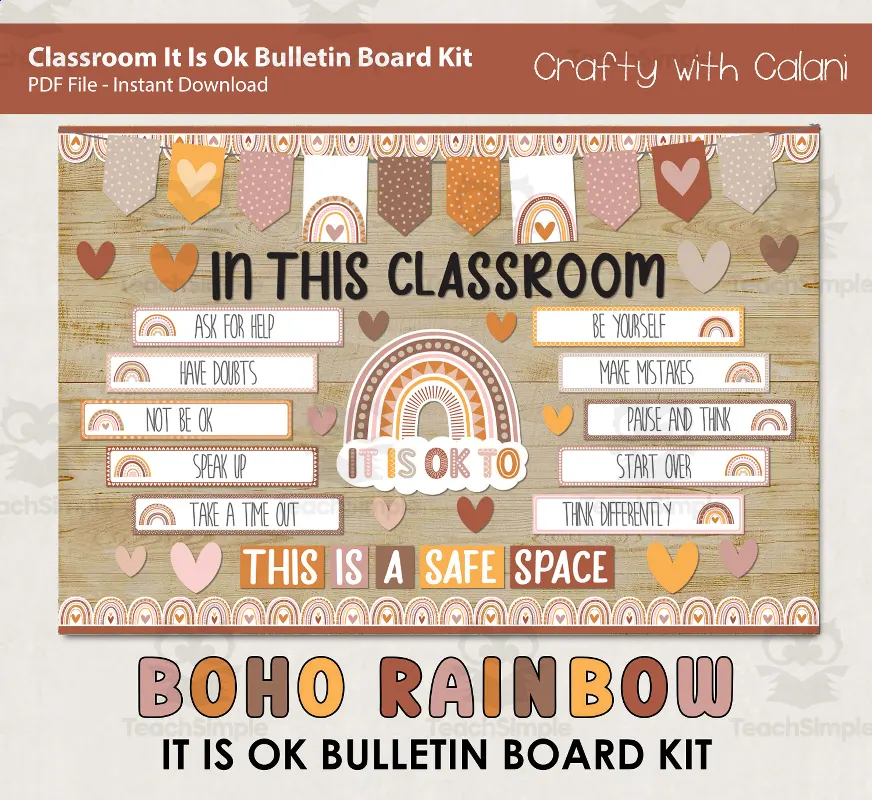Bulletin Board: It Is OK To Classroom Display in Boho Rainbow Design by ...