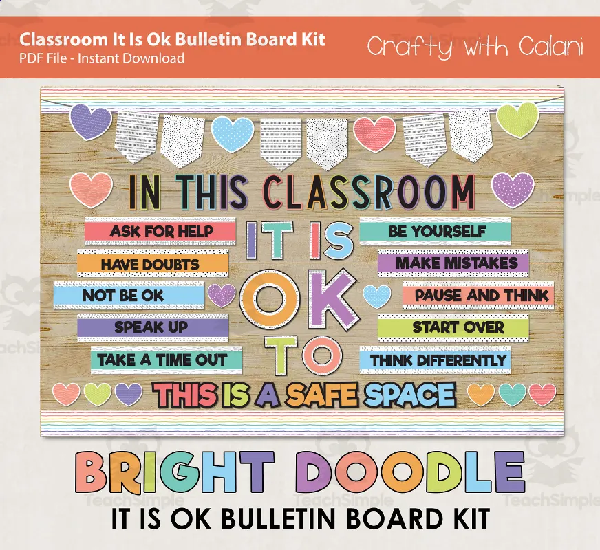 Bulletin Board: It Is OK To Classroom Display in Bright Doodle Design ...